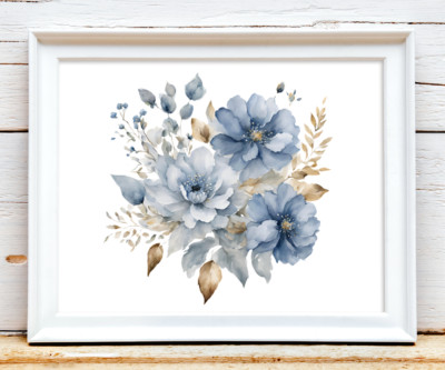 Floral Wall Art Print, Blue Foral Wall Art Decor, Botanical Wall Art ...