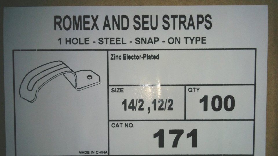 (100 pc) Steel 1 One Hole Cable Straps Snap On For 14/2, 12/2 ROMEX RX ...