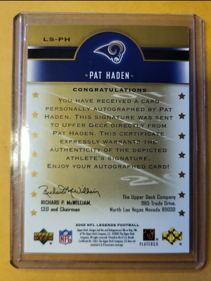 2005 UPPER DECK LEGENDS LEGENDARY SIGNATURES PAT HADEN AUTO #LS-PH RAMS ...