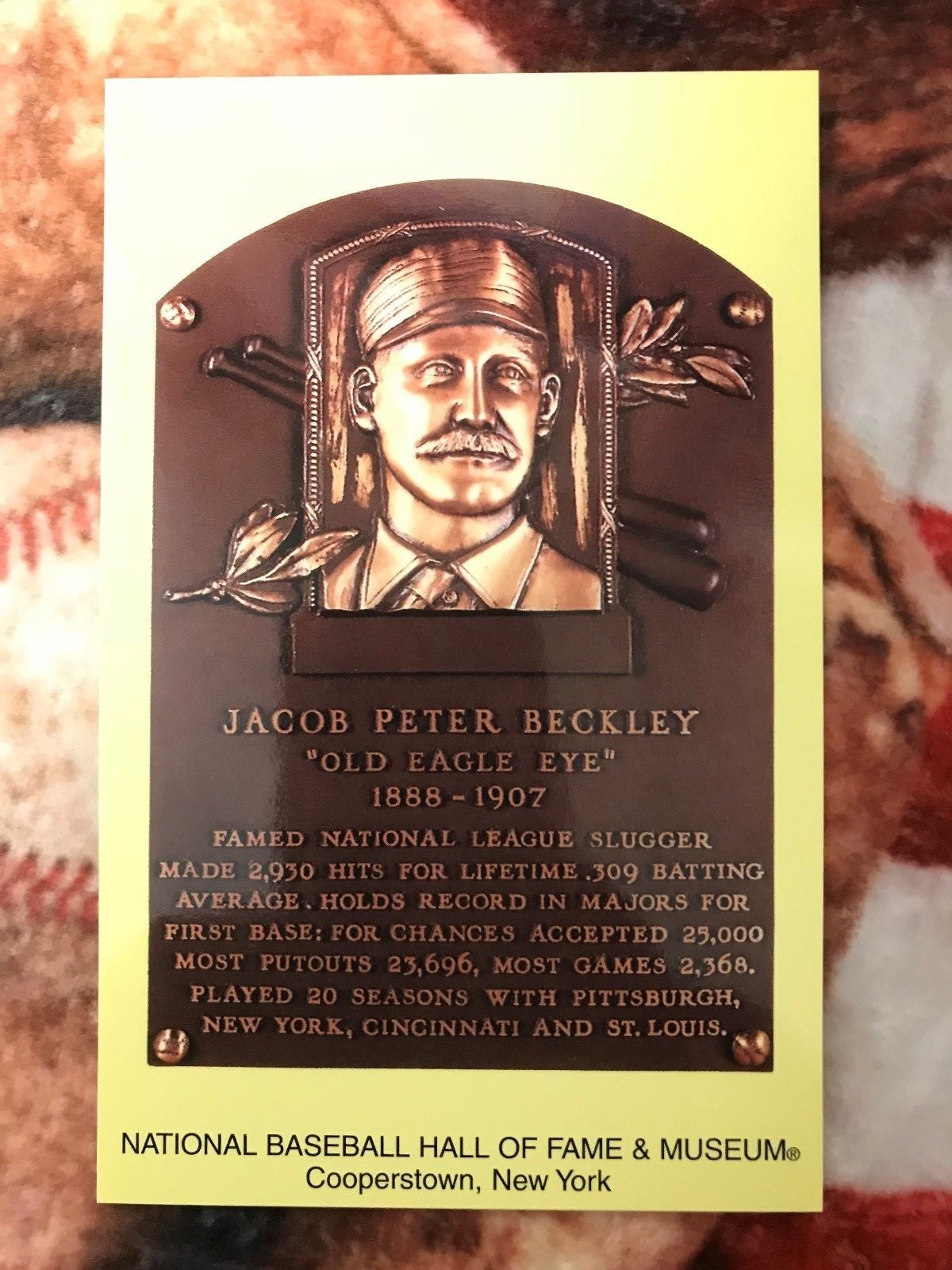 JAKE "EAGLE EYE" BECKLEY POSTCARD - BASEBALL HALL OF FAME INDUCTION ...
