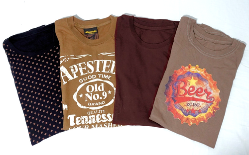 4x BEER T-Shirts JOB-LOT Slim TAN BROWN/CAMEL Whisky Parody MEDIUM M ...