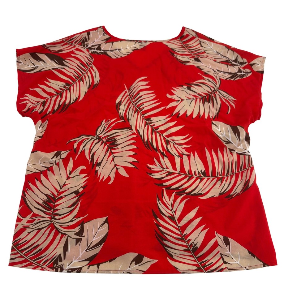 Emery Rose Red Leaf Print Blouse Size XXL Short Sleeve | eBay UK