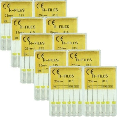 10 Packs Dental H-Files 25mm #15 Stainless Steel Root Canal Endo Files ...