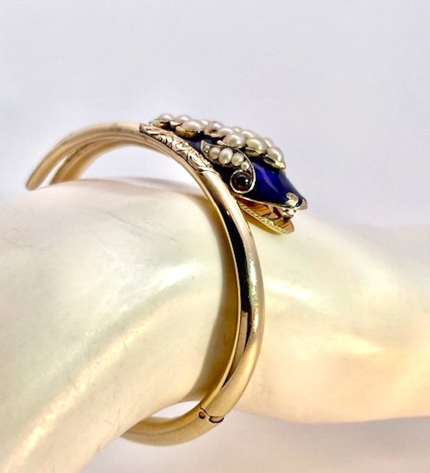 14K Cobalt Blue Enamel Snake Bracelet with Pearls | eBay