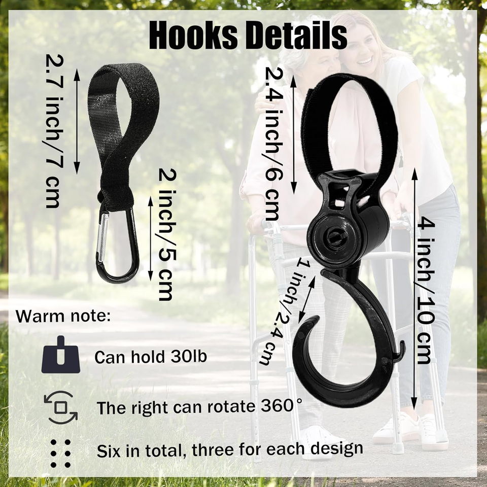 6Pcs Hooks for Walker Rollator Wheelchair Stroller Basket Ttray ...