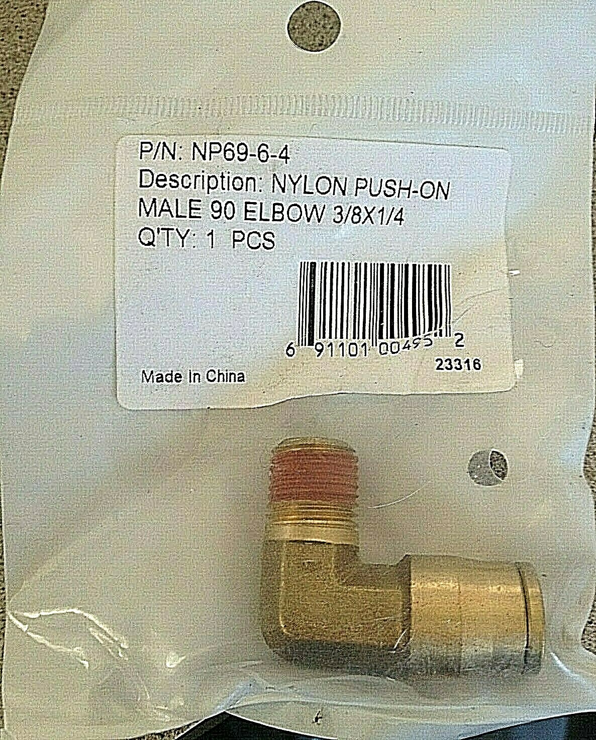 Nylon Push-On Male 90 Elbow 3/8 X 1/4 NP69-6-4 | eBay