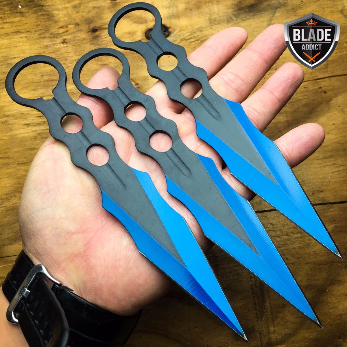 3PC 8" Blue Tactical Ninja Combat Ninjutsu Kunai Throwing Knife Set ...