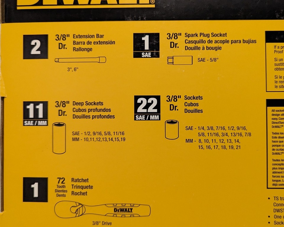 NEW Dewalt Socket Ratchet Set 37 Piece With Toughsystem 2.0 DWMT45400 ...