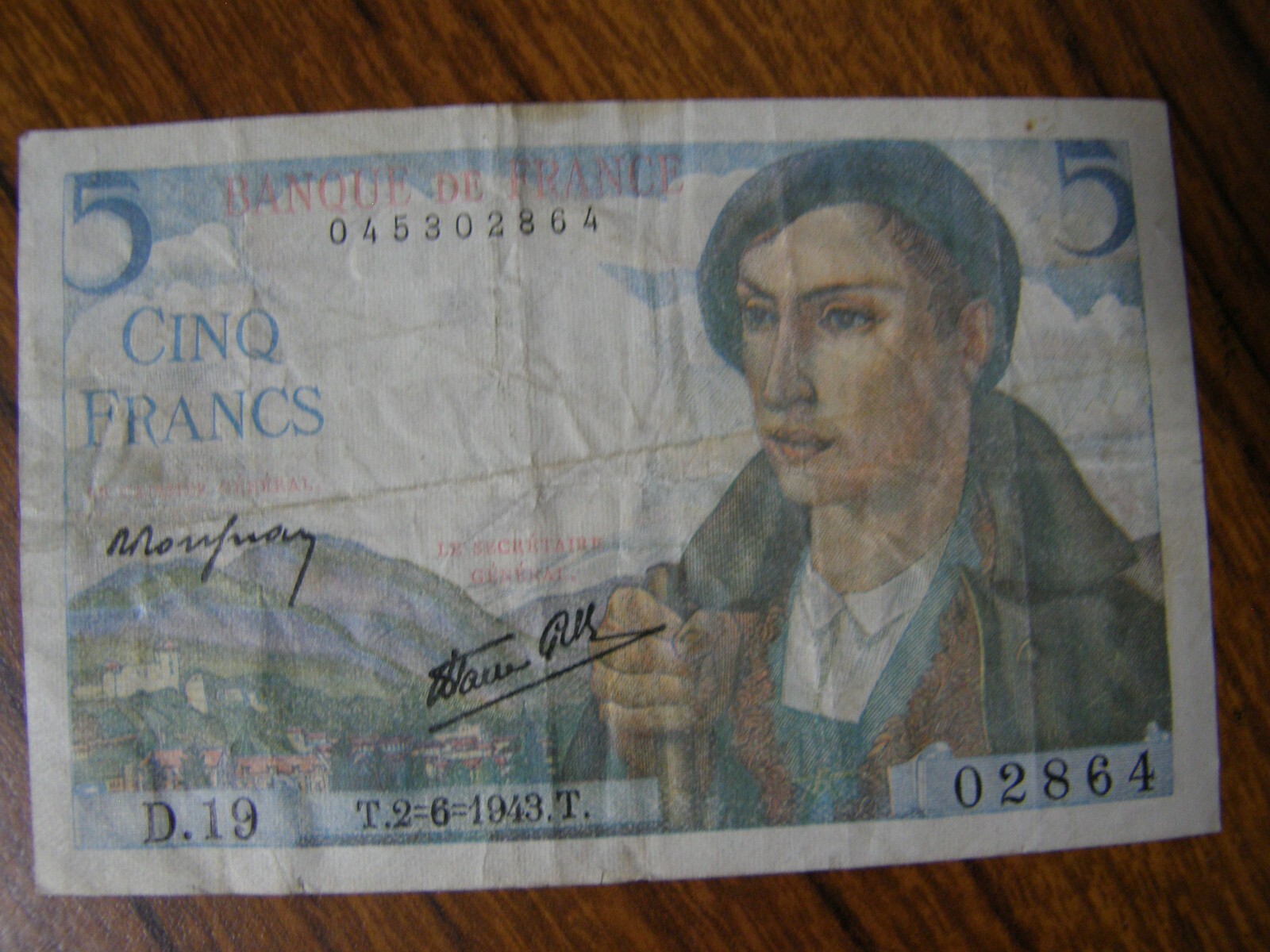 6372) 5 Cinq Francs, Bank Note, 2-6-1943 Banque De France 02864 | eBay