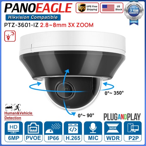 Hikvision Compatible 6MP 3X ZOOM PTZ Dome IP Camera MIC Human&Vehicle ...