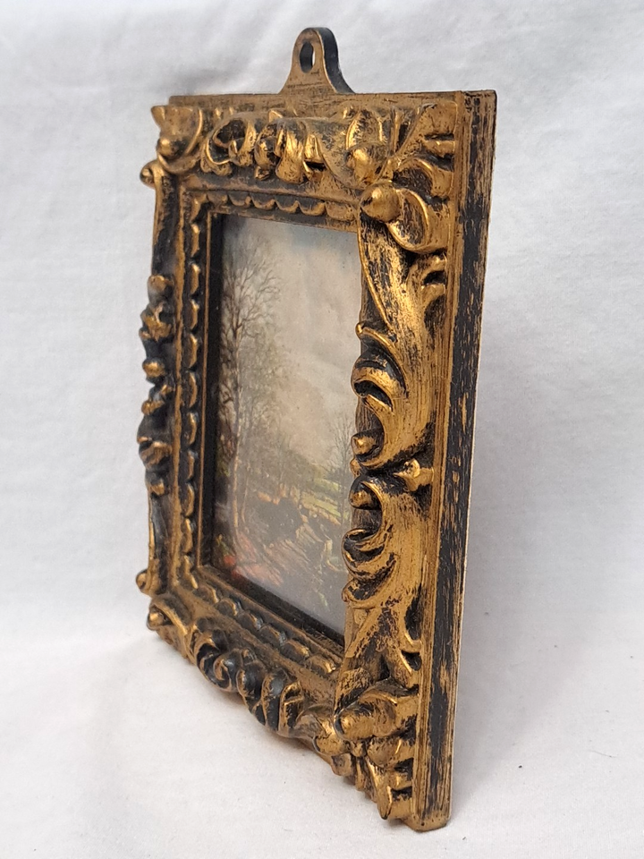 Vintage Mini-Painting Resin Gold Gilt Frame Lanscape Art Bridge River ...