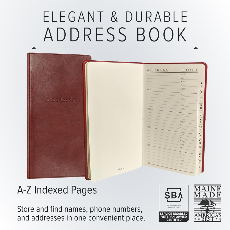 Small Address Book with Alphabetical Tabs up to 403 Records, Leather ...