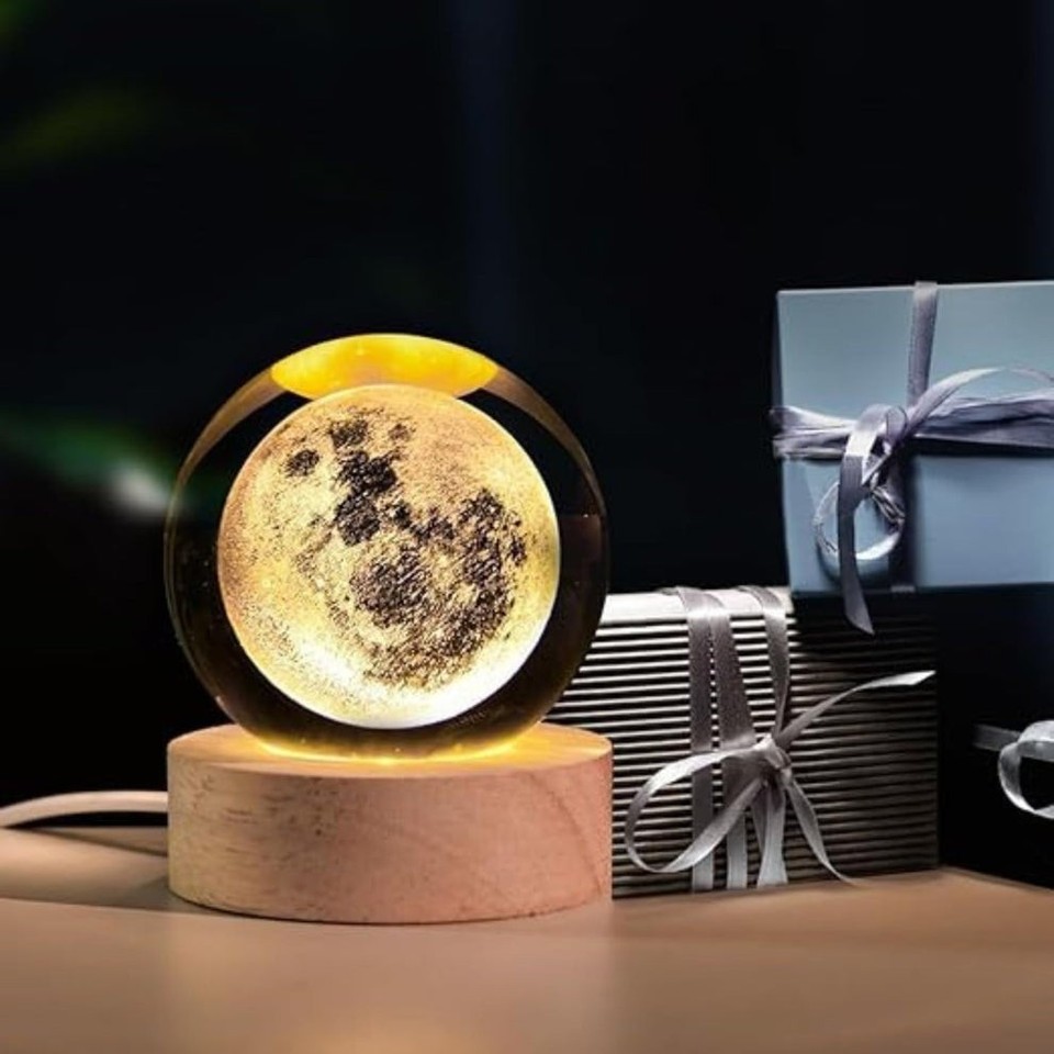 "Crystal Ball Night Lamp - 3D LED Moon Star Light, Touch Sensor, USB ...