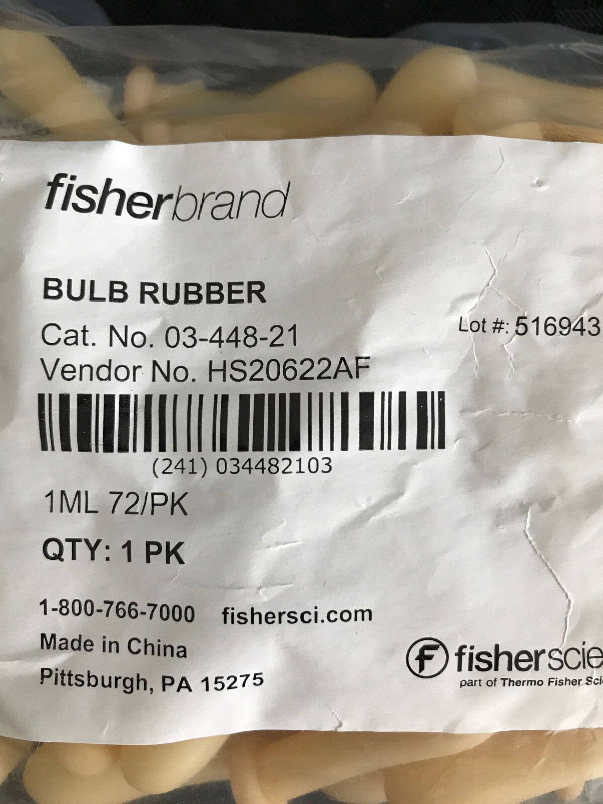 (72/Pk) FISHERBRAND 1mL Rubber Bulbs for Pasteur Small Pipet Medicine ...
