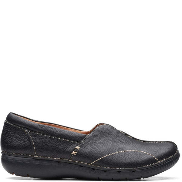 Clarks Unstructured Ladies UN LOOP STRIDE Black Leather Flat Shoes ...