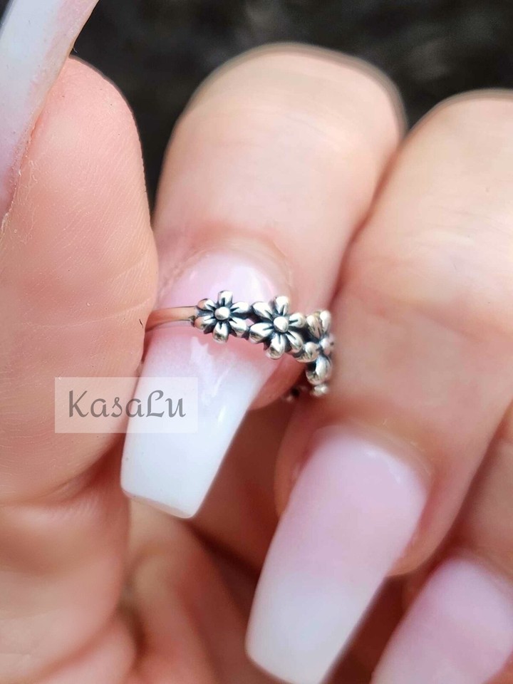 925 Flower Toe Ring Solid Sterling Silver Band Oxidized Toe Ring Adjustable | eBay