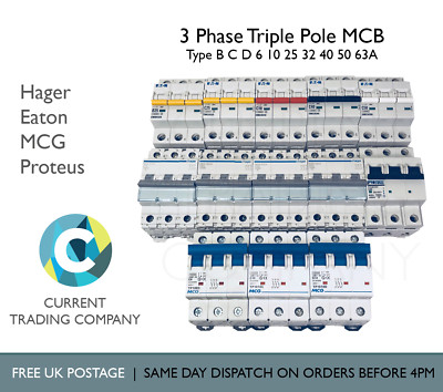 Mini Circuit Breakers 3 Phase Triple Pole MCB Type B C D 6 10 25 32 40 ...