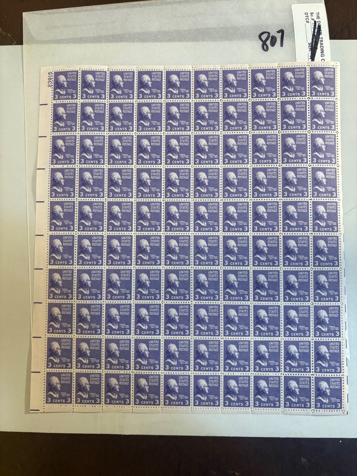 US Stamp sheet - 807 - Jefferson PREXIE - see flex rate shipping below ...