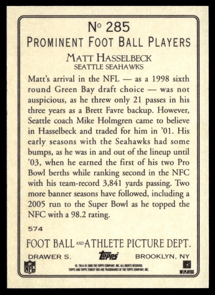 2006 Topps Turkey Red Matt Hasselbeck Seattle Seahawks #285 | eBay