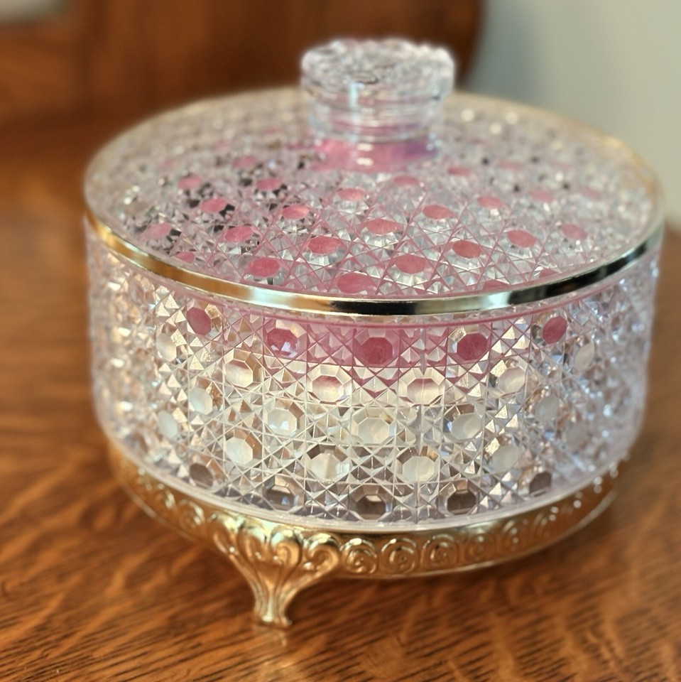 Vintage Avon New Dusting Powder & Container Footed Gold Filigree Base ...