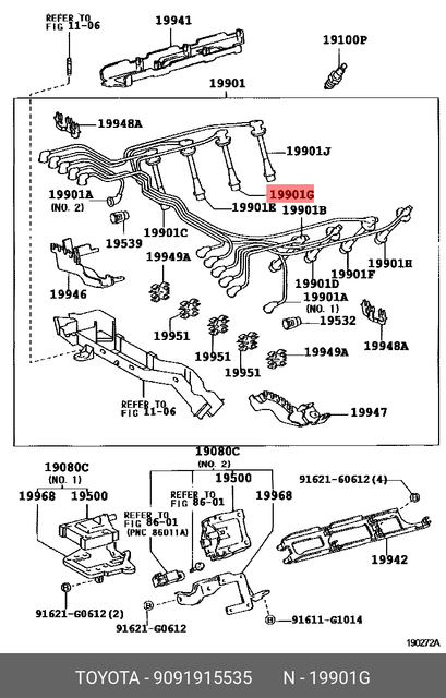 Genuine OE ignition cable 9091915535 for TOYOTA 90919-15535 online ...