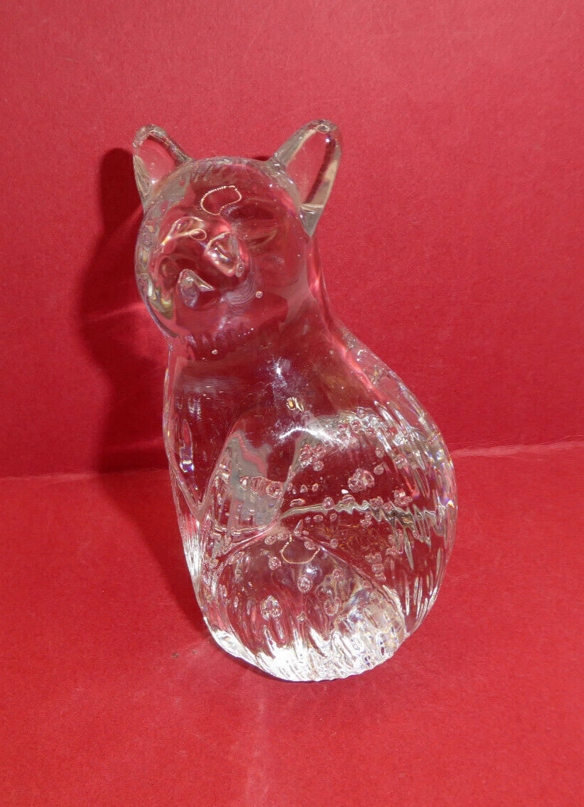 Art Glass Cat Paperweight Figurine With Bullicante Bubbles Clear 4 1/2 ...