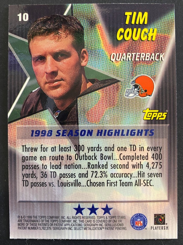 Tim Couch 1999 Topps Stars Three Stars Football Card Cleveland Browns ...