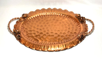 GREGORIAN COPPER ~ Early Solid Copper 17.75" Oval SERVING TRAY w ...