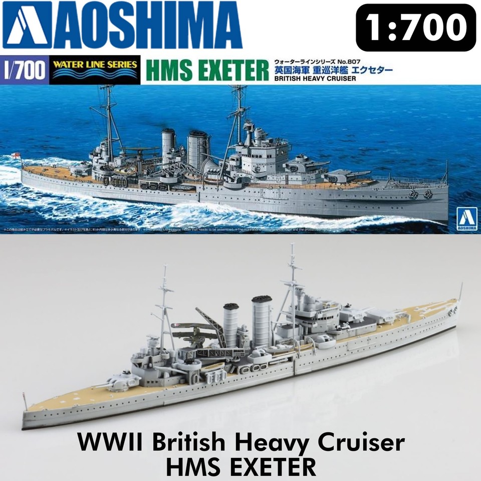 HMS EXETER WWII British Heavy Cruiser Waterline 1:700 scale kit AOSHIMA ...