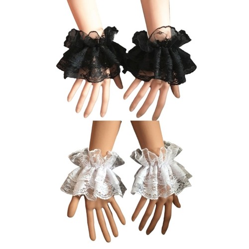 Pleated Ruffle Cuffs with Lace Flower Pattern Cosplay Wrist Cuffs for ...