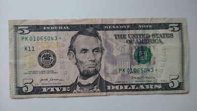 Rare $5 Five Dollar Bill STAR NOTE Series 2017 A S/N PK01065043* Free Shipping | eBay