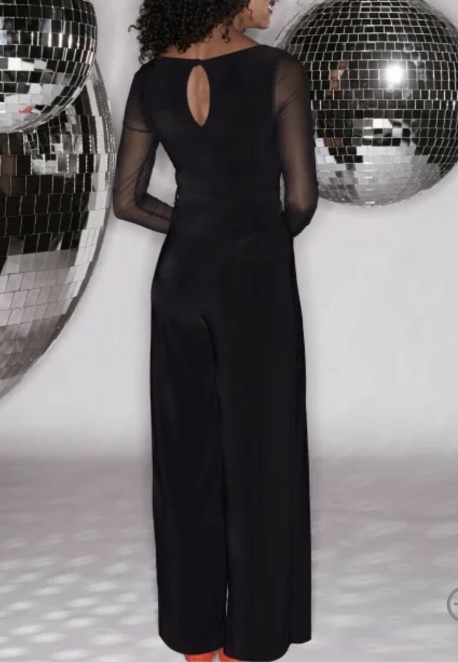 BRAVISSIMO Black Mesh Insert Jumpsuit Party Evening Wedding Holiday ...