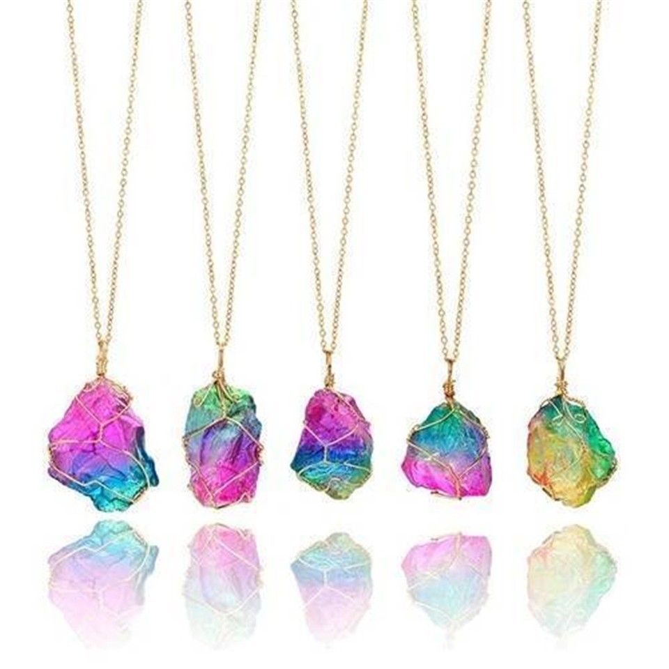 5pcs Rainbow Stone Natural Crystal Chakra Rock Chain Quartz Pendant ...