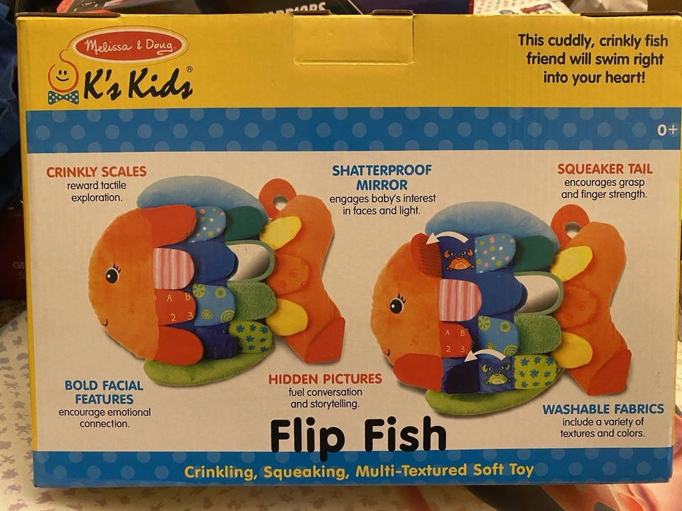 Melissa & Doug K's Kids Flip Fish Crinkling Squeeking Multi Texture ...