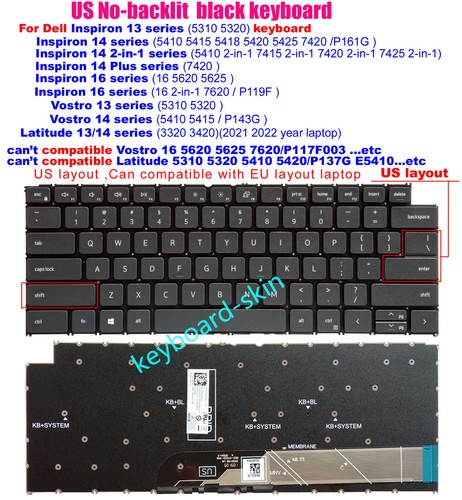 No-backlit Keyboard For Dell Vostro 5310 5320 5410 5415 P143G Latitude ...