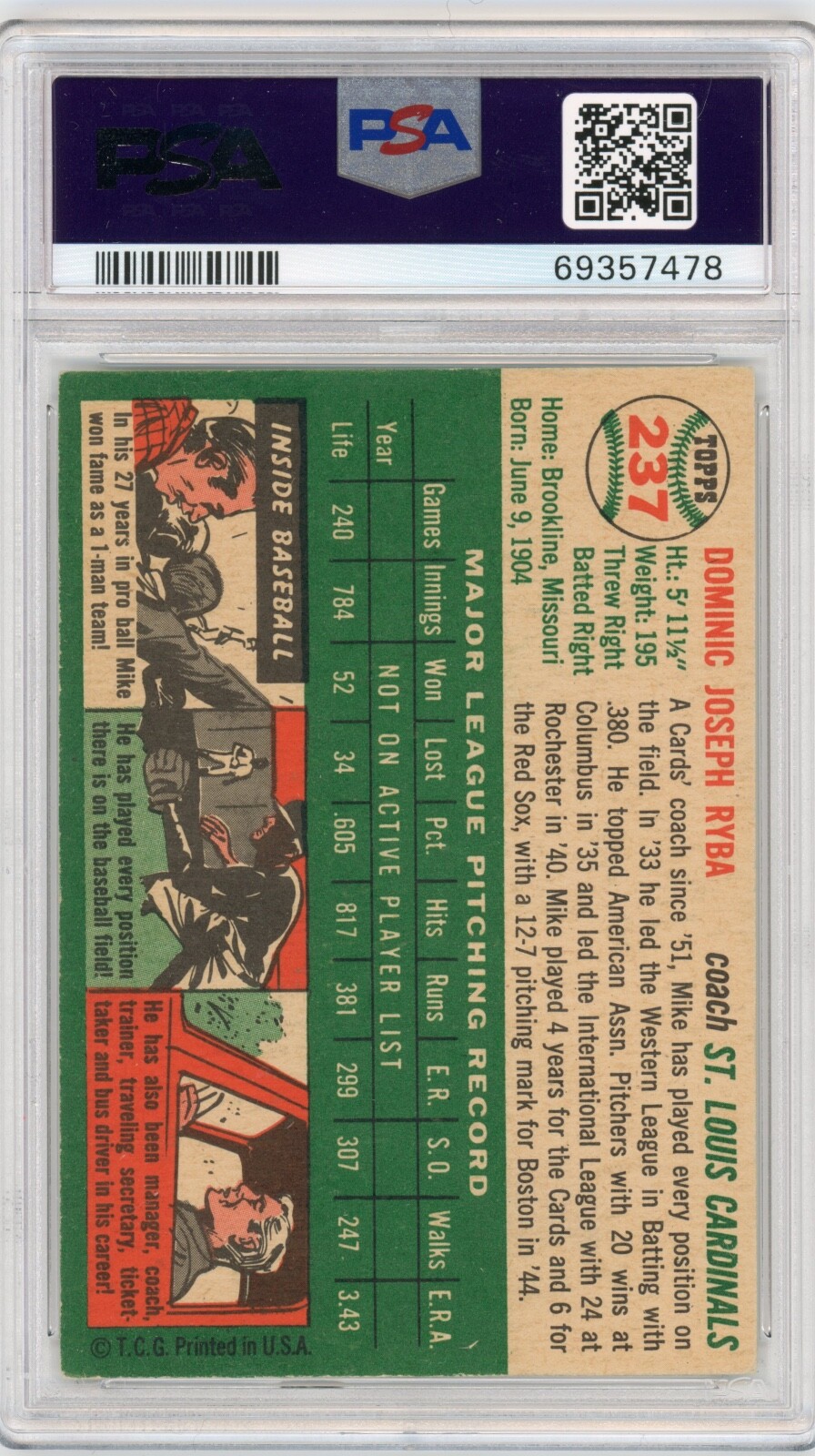 1954 Topps - #237 Mike Ryba (RC) for sale online | eBay