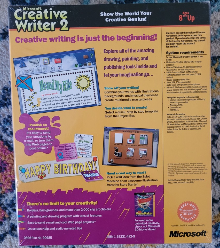 GENUINE Microsoft Creative Writer 2 0 Authentic NEW & SEALED Windows 95 ...