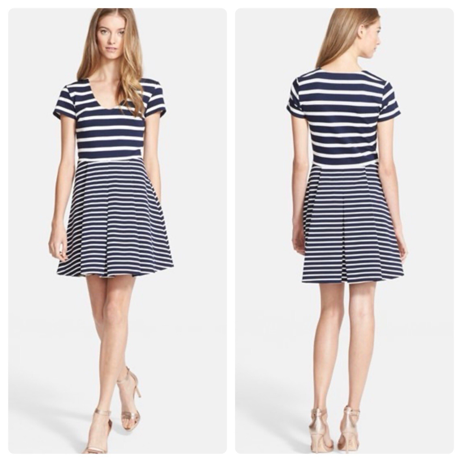 Joie Chikara Dress size S Fit Flare Skater Blue White Striped Side Zip ...