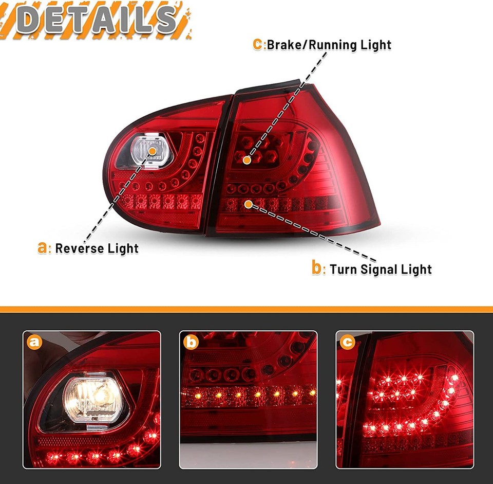 LED Tail Lights For 2006-2009 Volkswagen VW GTI Rabbit Golf MK5 Rear ...