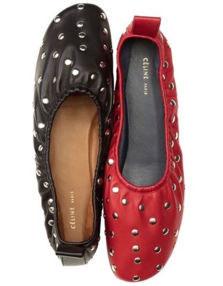 Celine Studded Ballet Flats Red Leather Ballerina Shoes 37 Celine Studded Ballet Flats Red Leather Ballerina Shoes 37