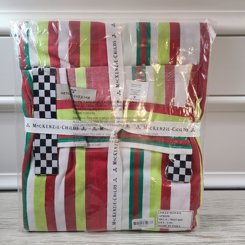 MacKenzie Childs Apron Jolly Woven Stripe Courtly Check Black/White ...
