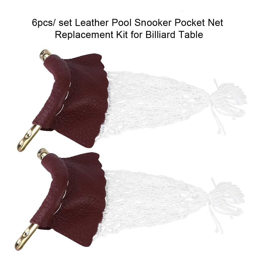 6 PCS Leather Snooker Table Net Set Table Pockets Billiard Pool Ball ...
