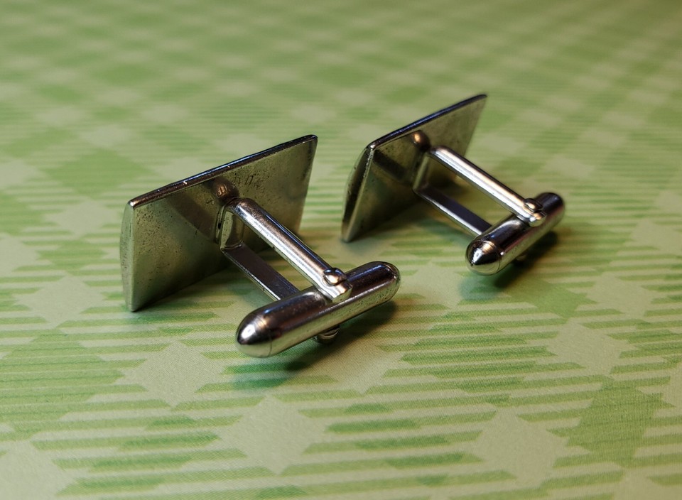 VTG Signed Swank Silver Tone Textured Rectangle Diamond Design Men's ...