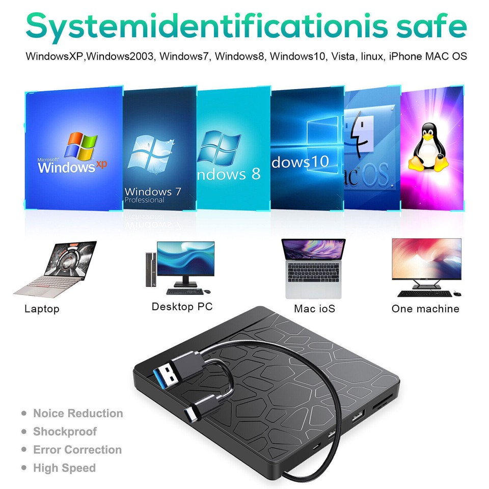 USB 3.0 Slim External CD DVD Drive Disc Burner Writer Recorder For ...