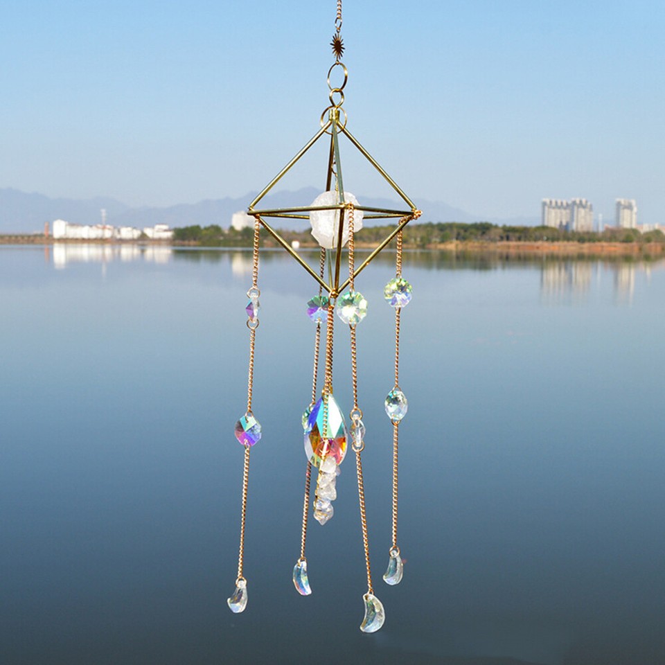 Hanging Sun Light Catcher Crystal Wind Chime Star Moon Pendant Home ...