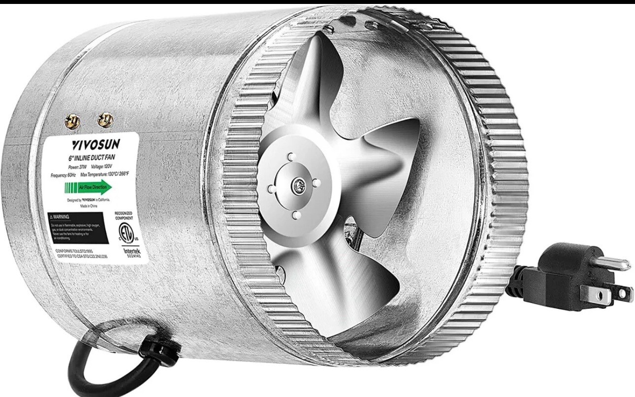 6 Inch 204 CFM Inline Duct Booster Fan Ventilation Exhaust Air Blower ...