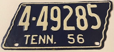 1956 State Shaped Tennessee License Plate 4-49285 Hamilton County ...