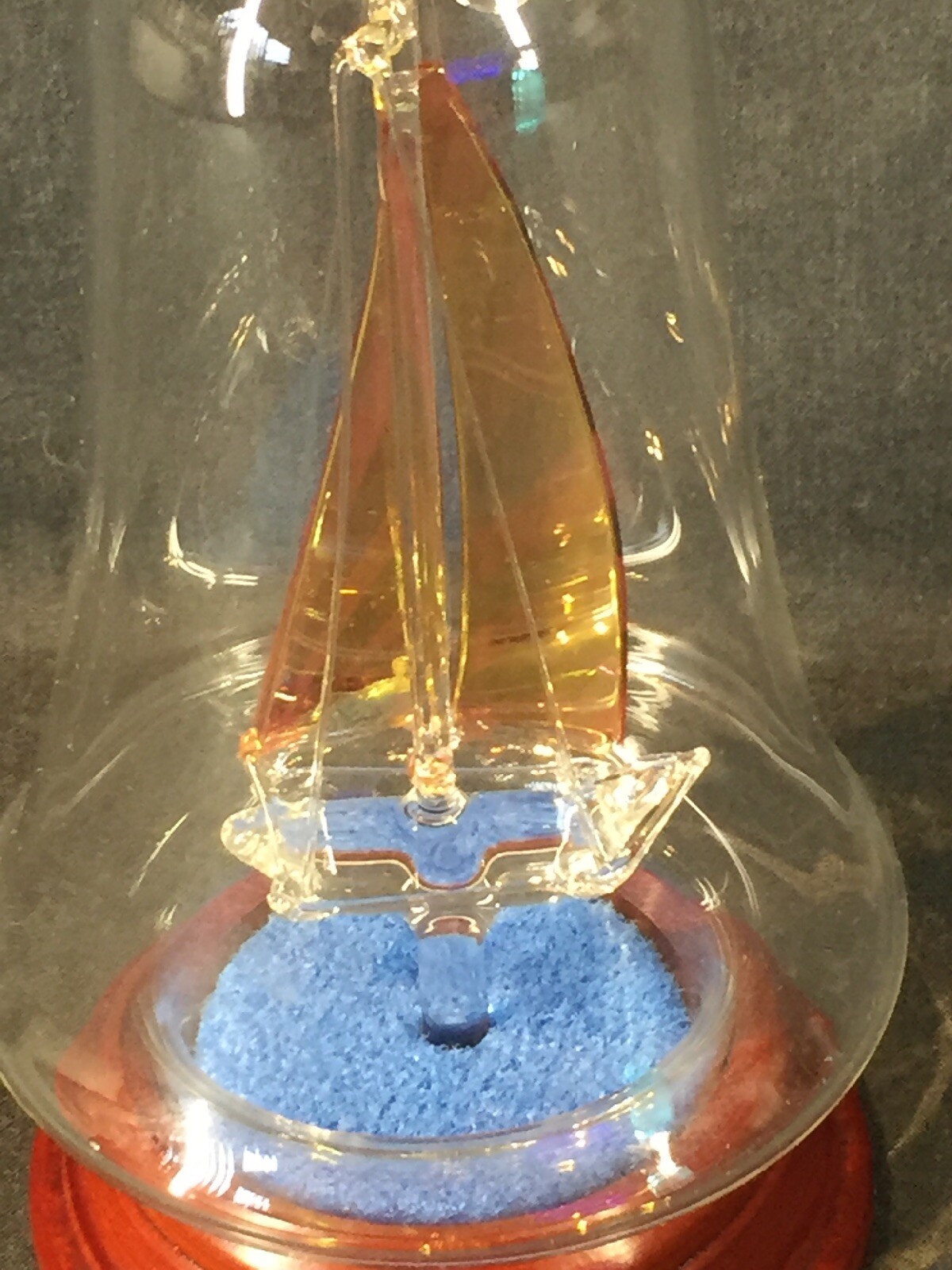 SMALL GLASS MODEL YACHT, IN A BELL SHAPED GLASS DOME. | eBay UK
