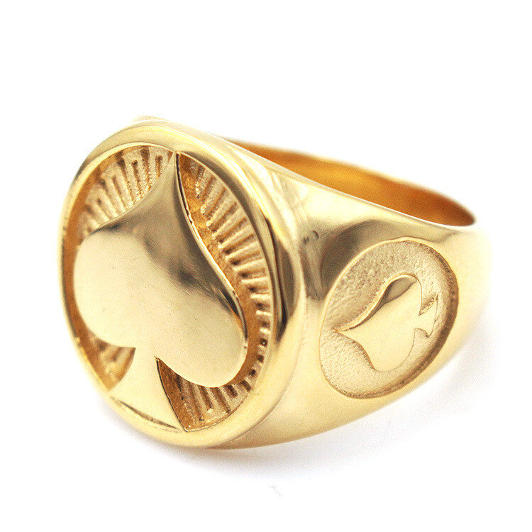 Gold Plated Men's Poker Spade Signet Ring Stainless Steel Biker Punk ...