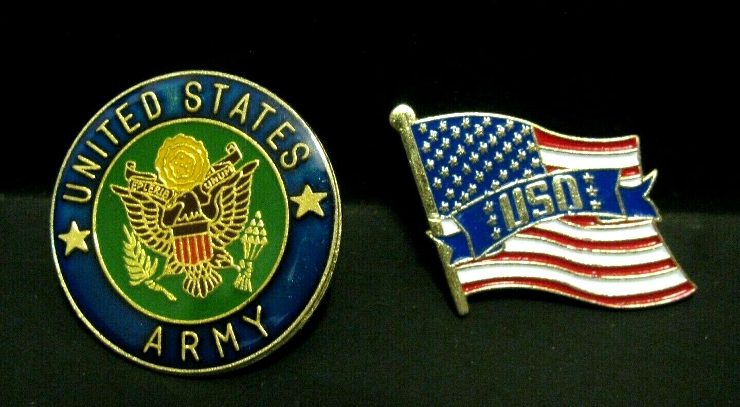 US ARMY USO United Service Organization USA Flag Hat Lapel Pins ...